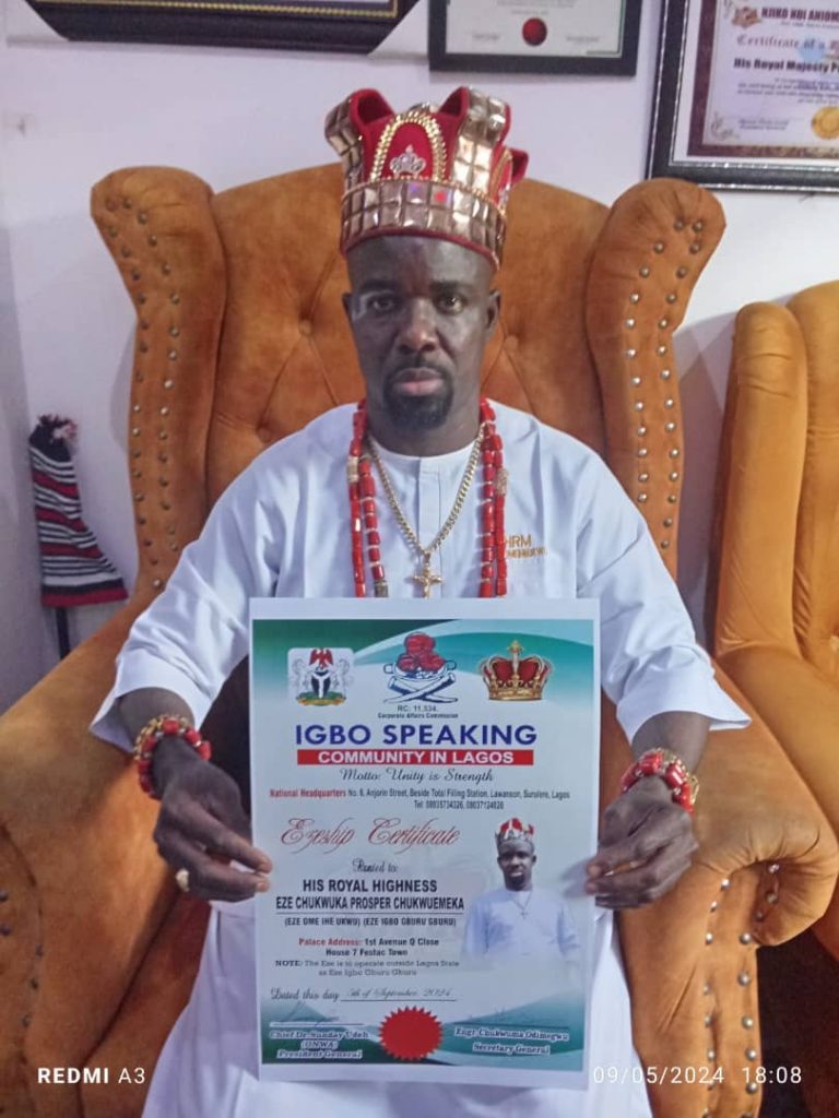 Igbo Speaking Community BOT Reconfirms Eze Prosper Chukwaka As Ezendigbo FESTAC (Gburugburu) - P ...
